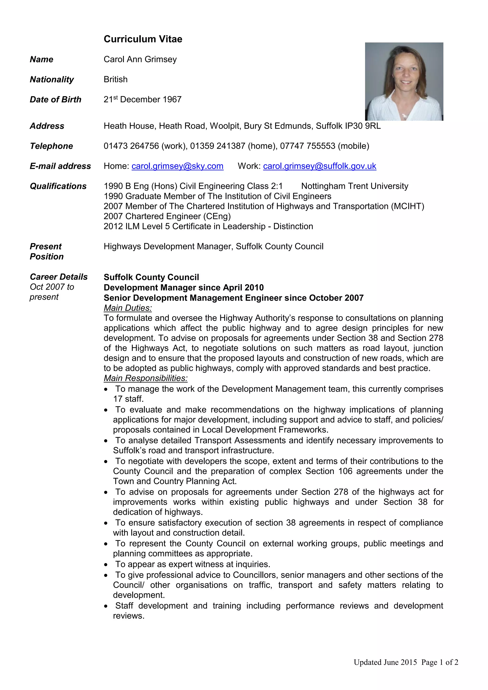 CV Carol Grimsey 2015 | PDF