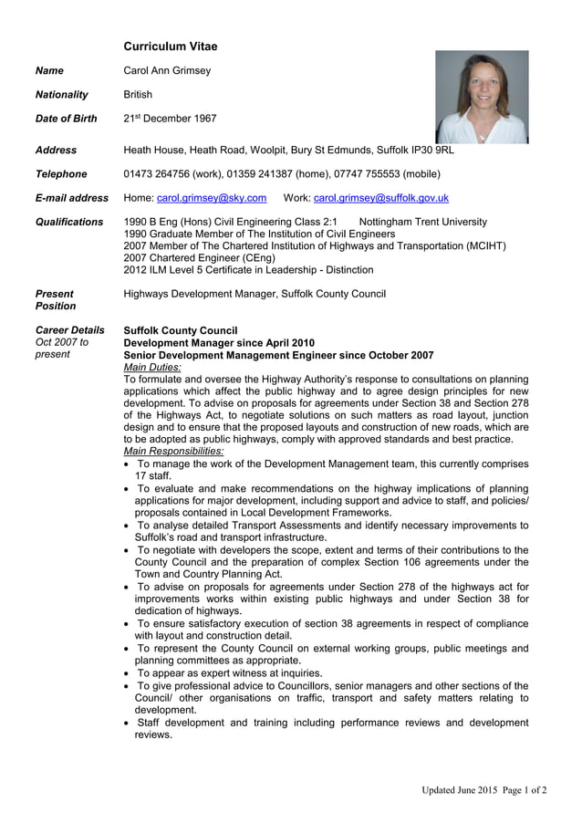 CV Carol Grimsey 2015 | PDF