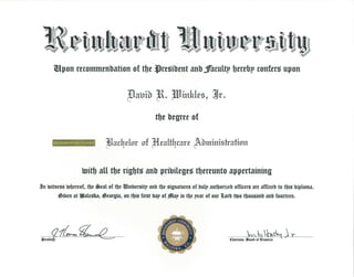 Reinhardt University Diploma | PDF