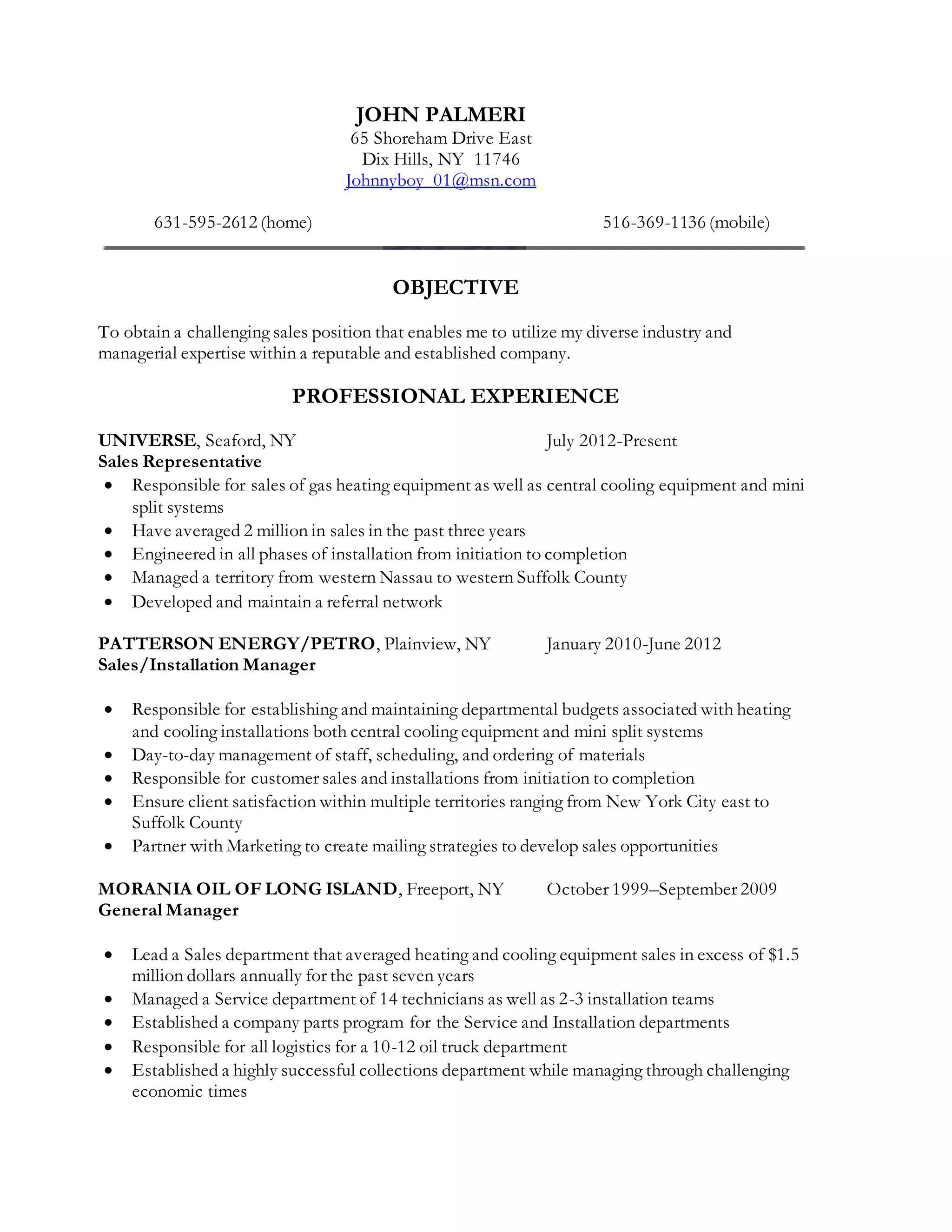 Palmeri, John-Resume-June 2012 | DOCX | Business | Business and Finance