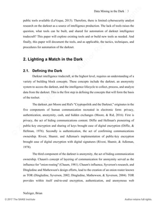 Data Mining In The Dark Darknet Intelligence Automation Brian Nafziger | PDF