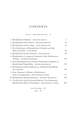 Mendelssohn In Performance Siegwart Reichwald Ed | PDF