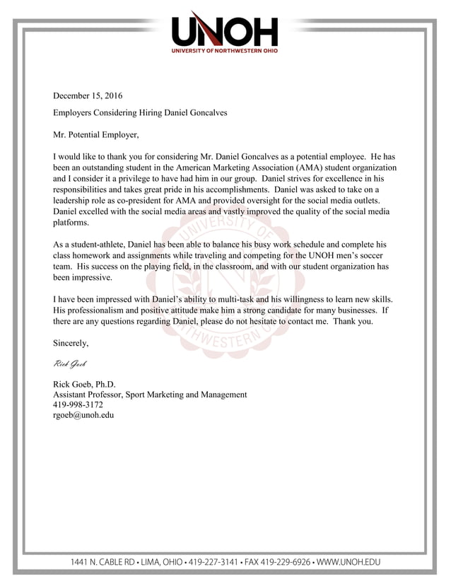 Daniel Goncalve%27s Recommendation | PDF