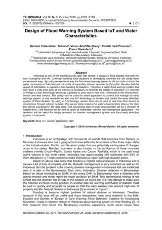 Design of Flood Warning System Based IoT and Water Characteristics | PDF