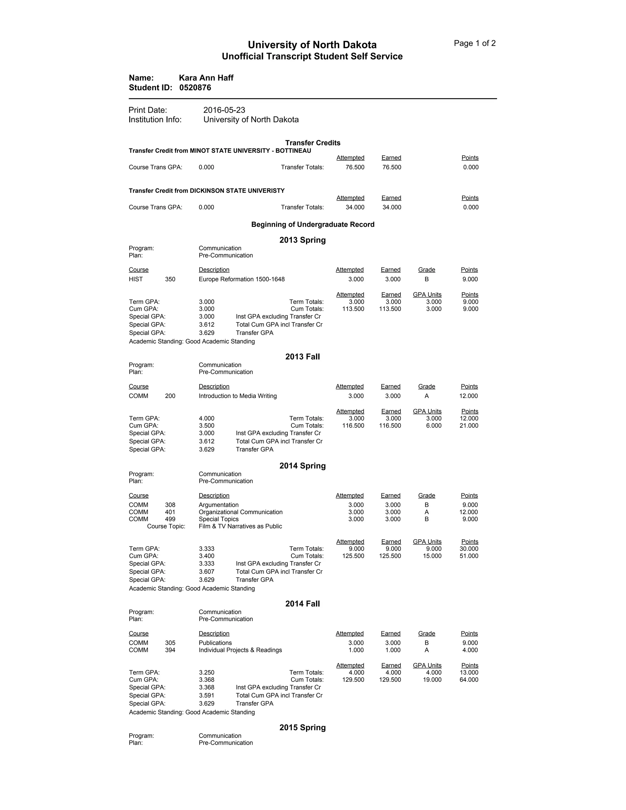 UND Transcript | PDF