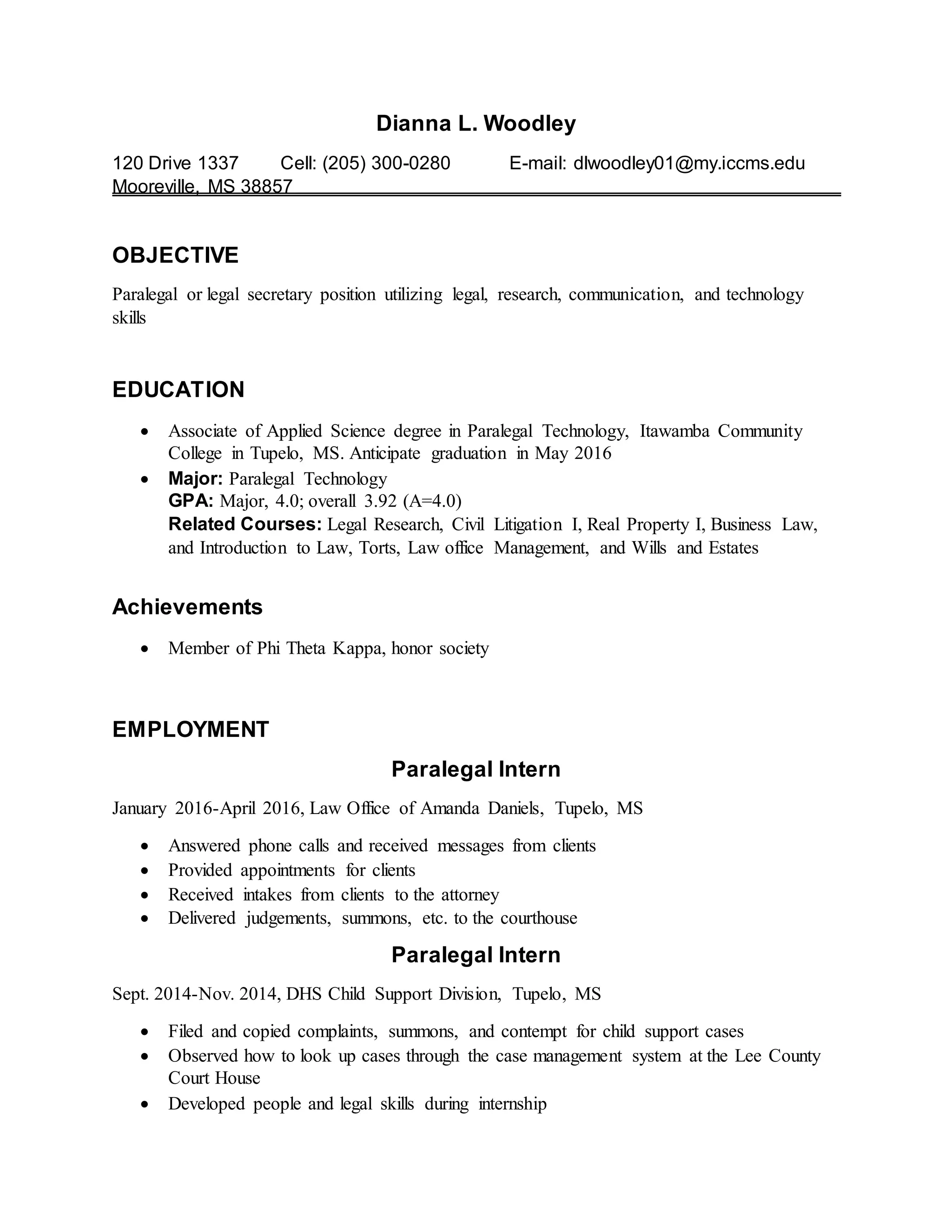 Paralegal Cover Letter and Resume | DOCX