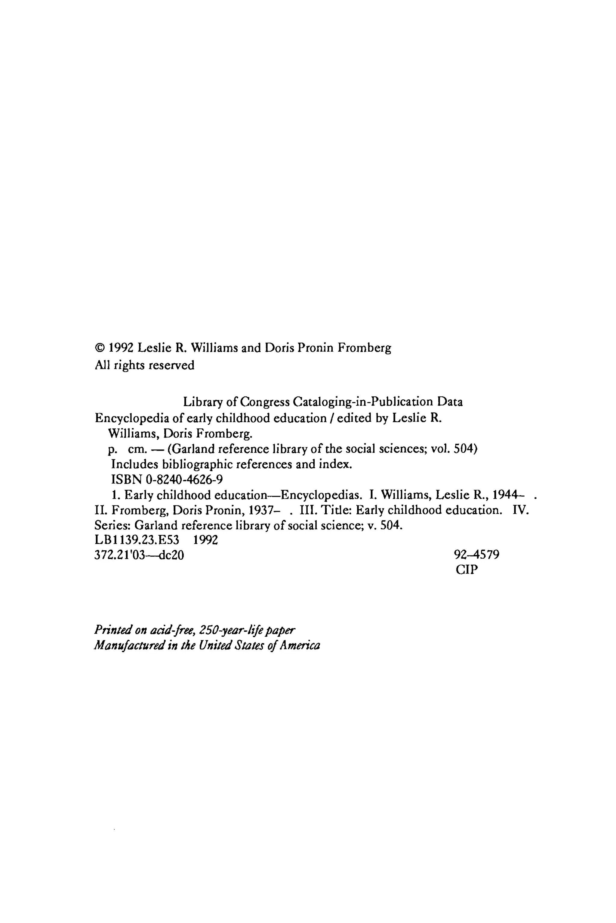 Encyclopedia Of Early Childhood Education Doris Pronin Fromberg | PDF