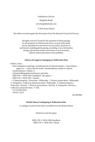 From Antiquities To Heritage Transformations Of Cultural Memory Anne ...