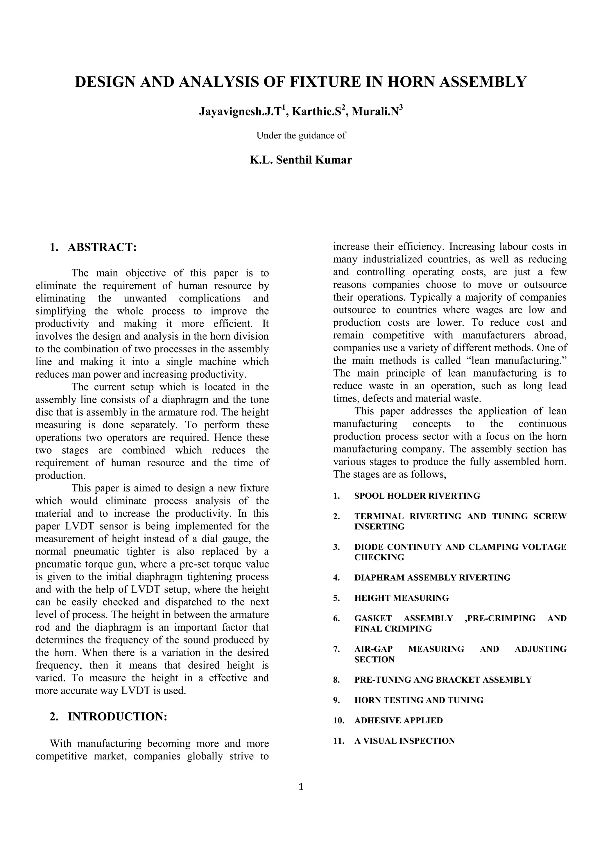 design and fixture in horn assembly | PDF