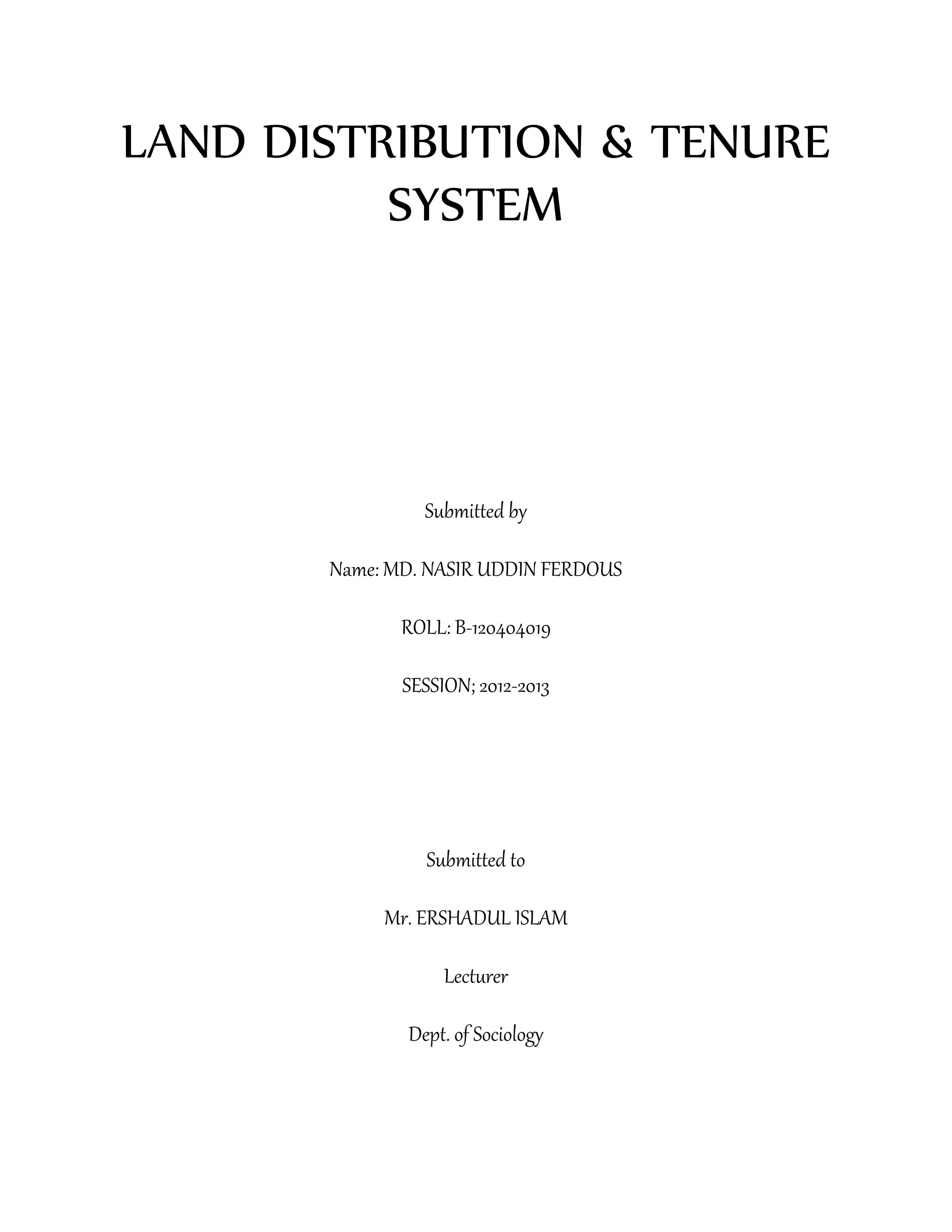 LAND DISTRIBUTION & TENURE SYSTEM | PDF