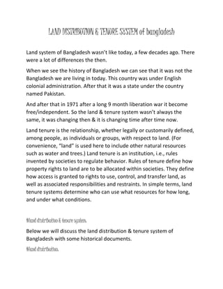 LAND DISTRIBUTION & TENURE SYSTEM | PDF