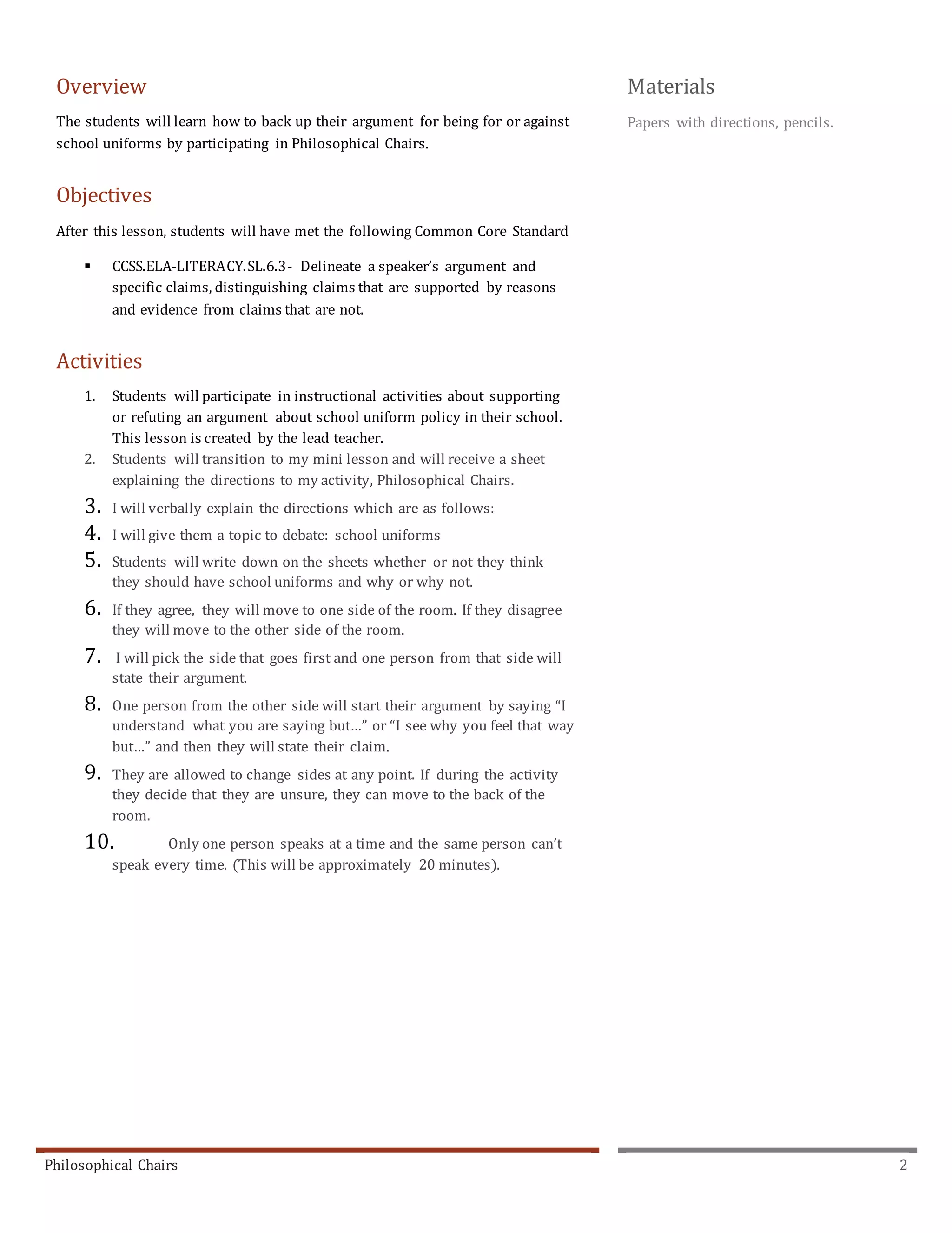 Philosophical Chairs | PDF