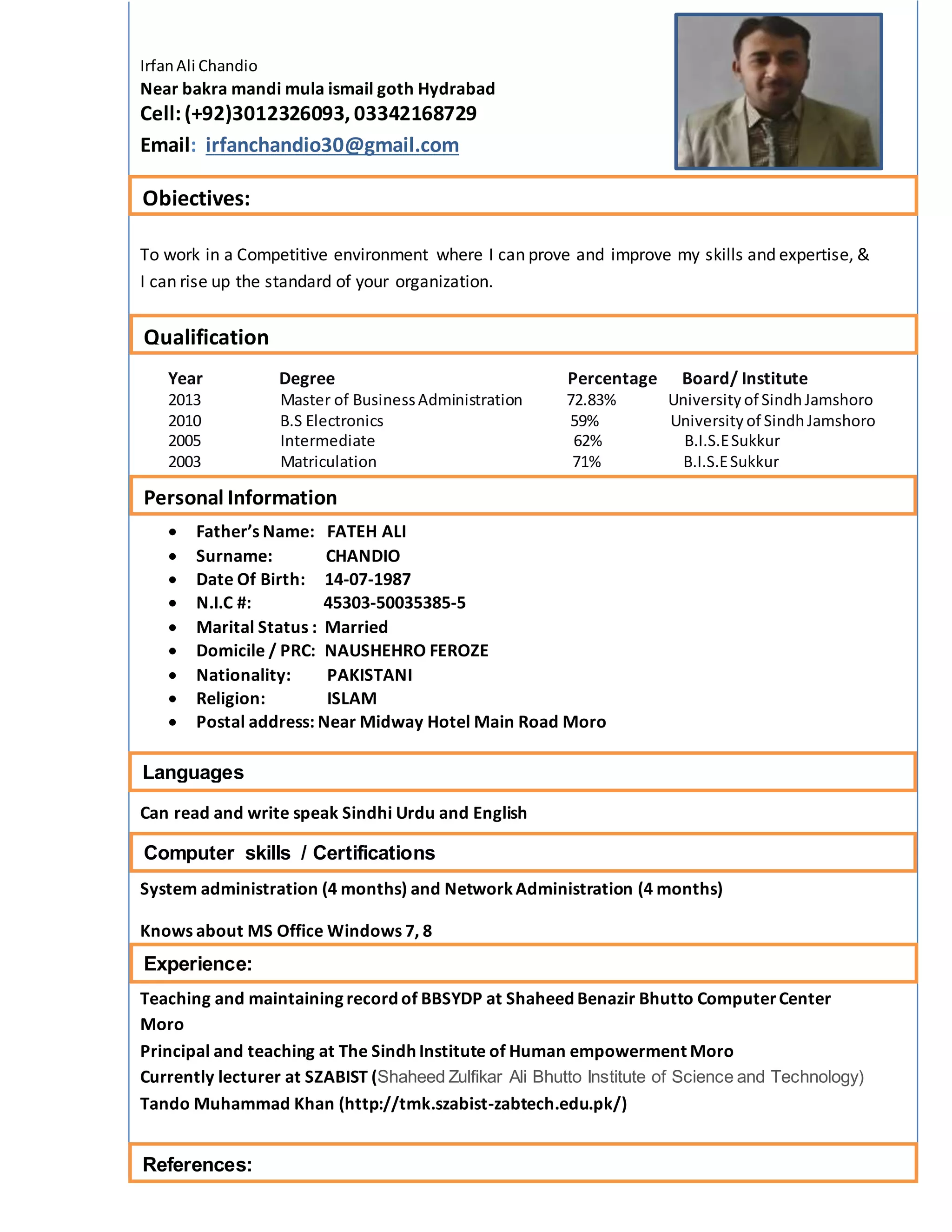 Irfan cv MBA | DOCX