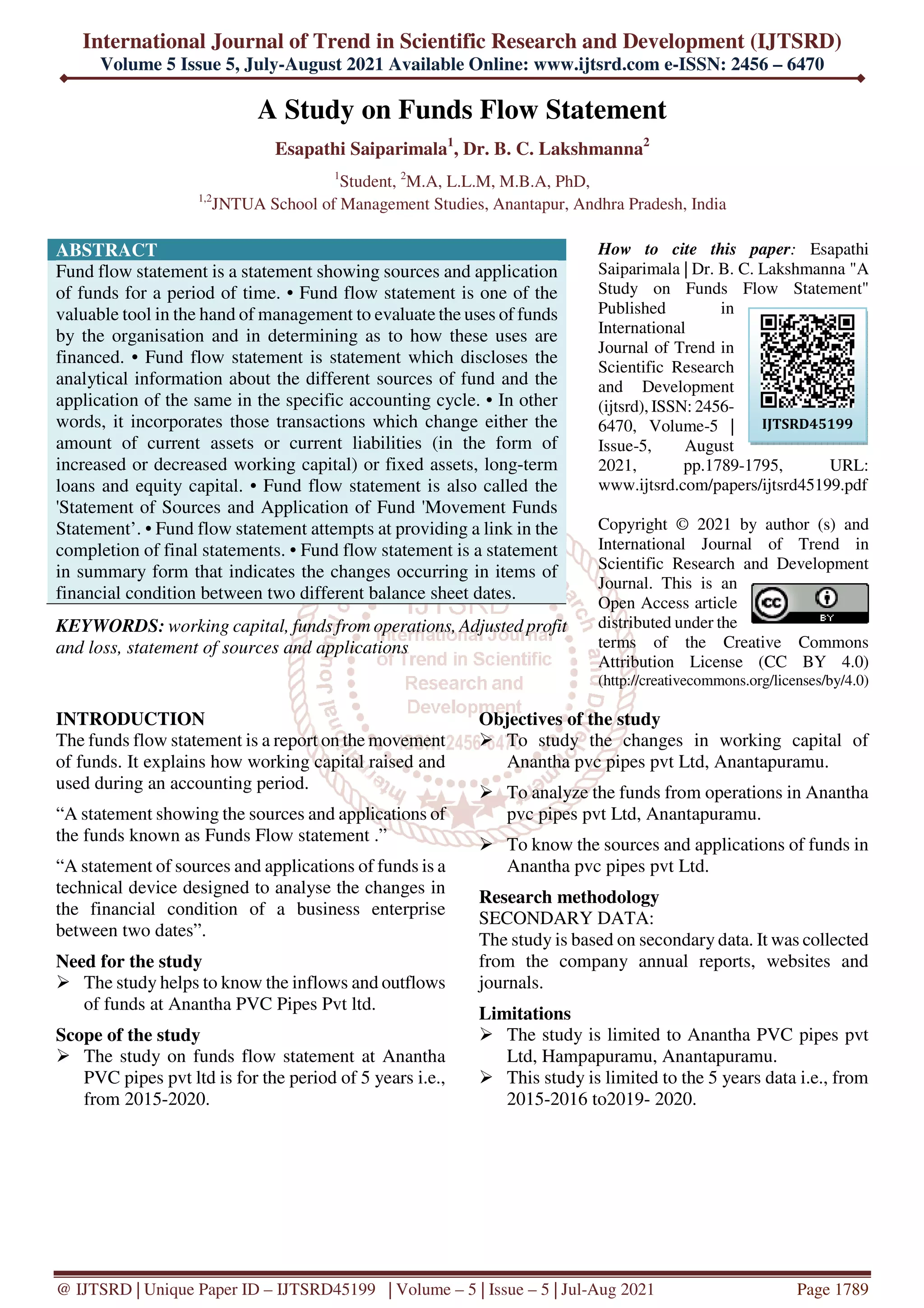 A Study on Funds Flow Statement | PDF