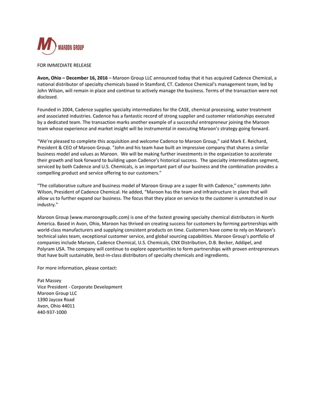 Maroon Group Cadence Press Release | PDF