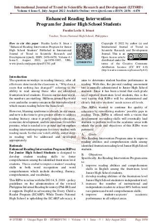 Enhanced Reading Intervention Program for Junior High School Students | PDF