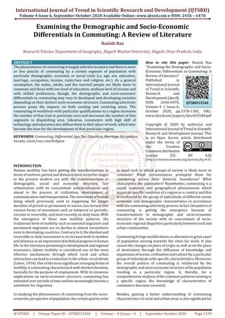 Examining the Demographic and Socio Economic Differentials in Commuting A Review of Literature | PDF