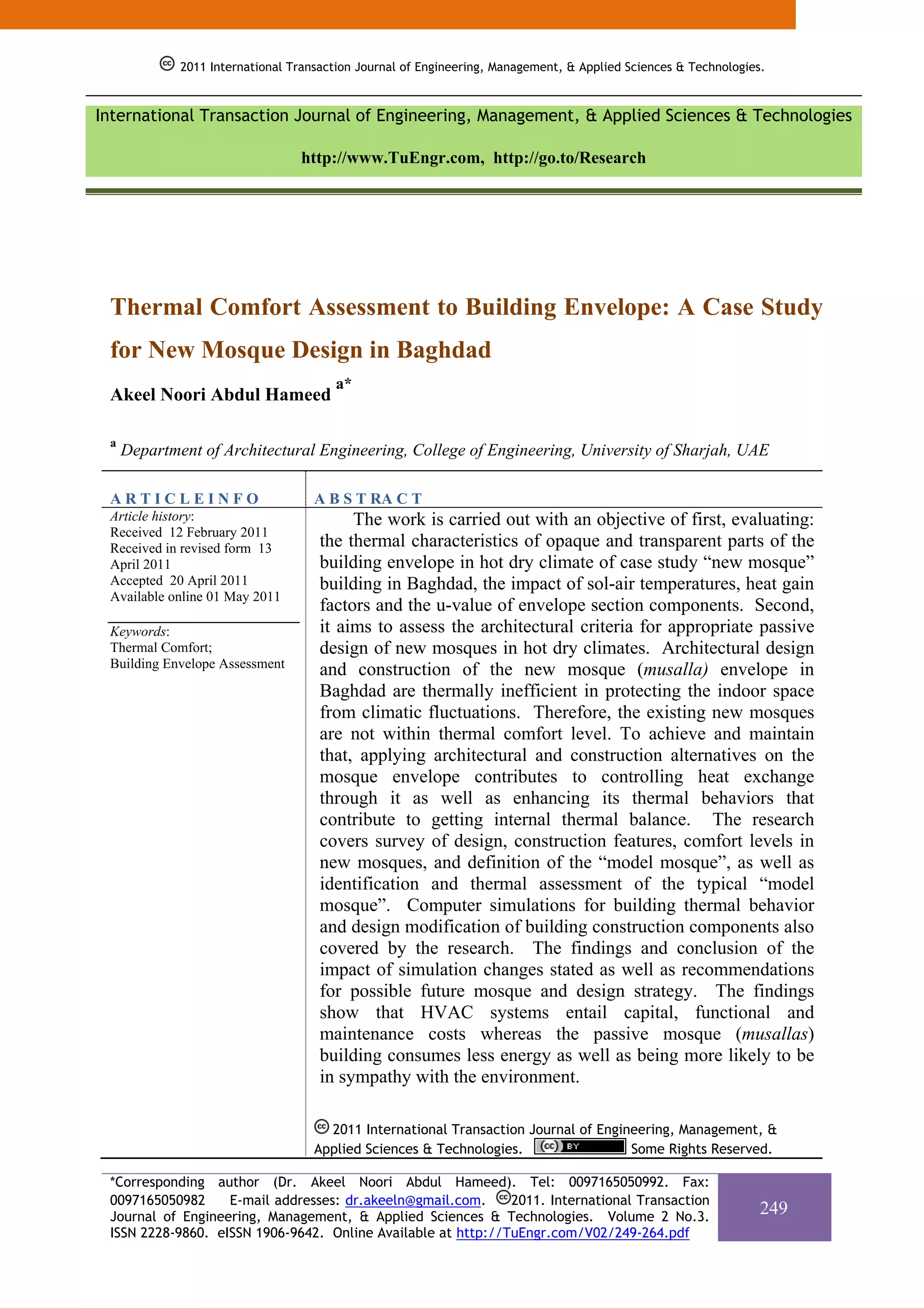 Thermal Comfort Assessment to Building Envelope: A Case Study for New ...