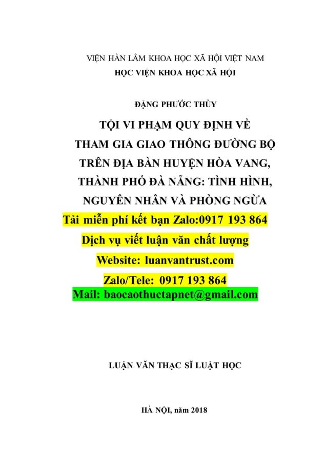 Luận văn: Tội vi phạm quy định về tham gia giao thông đường bộ, 9 ĐIỂM | DOC