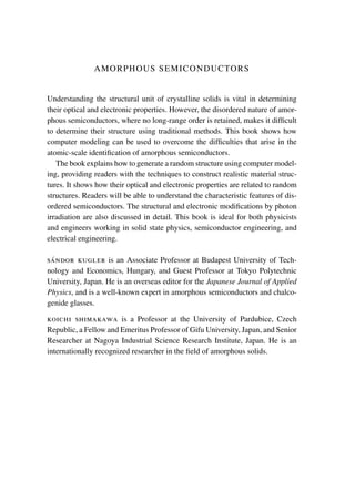 Amorphous Semiconductors Sndor Kugler Koichi Shimakawa | PDF