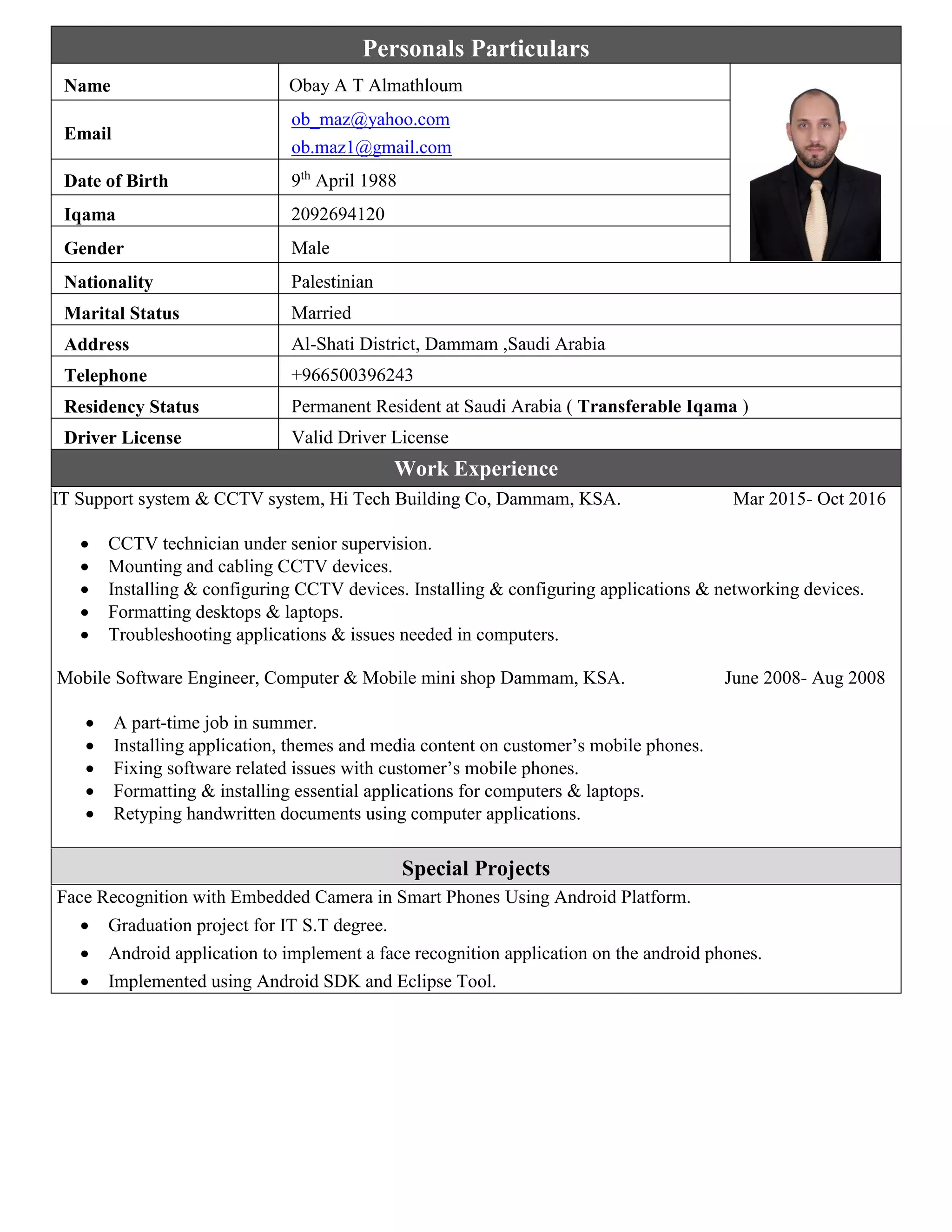 Obay Almathloum CV (Saudi)-2 | PDF | Operating Systems | Computer ...