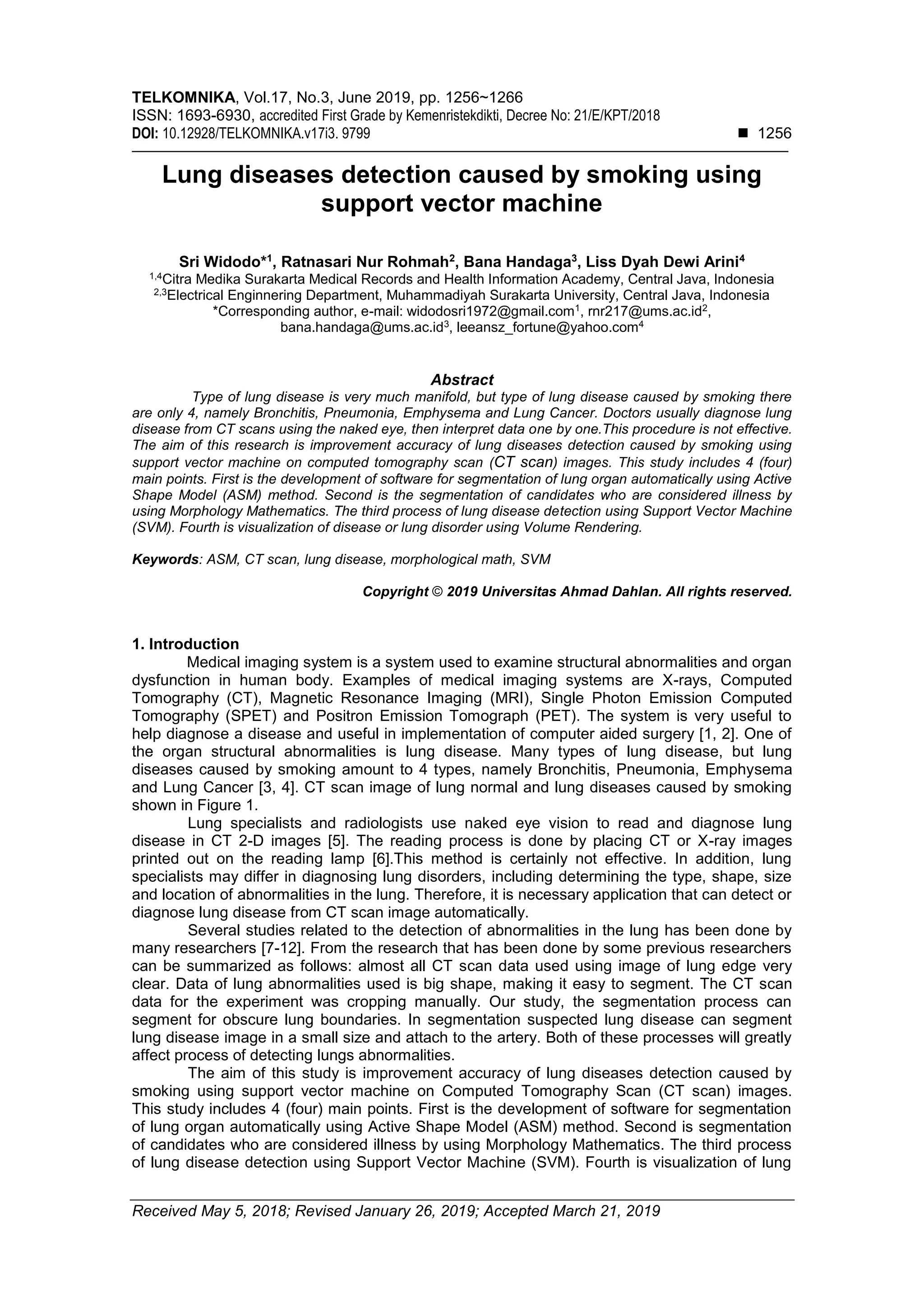 Lung diseases detection caused by smoking using support vector machine ...