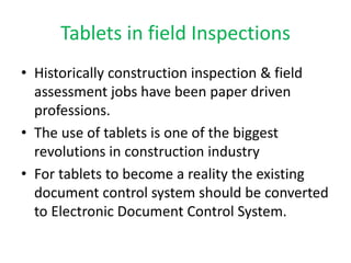 USE OF TABLETS IN FIELD INSPECTIONS | PPTX