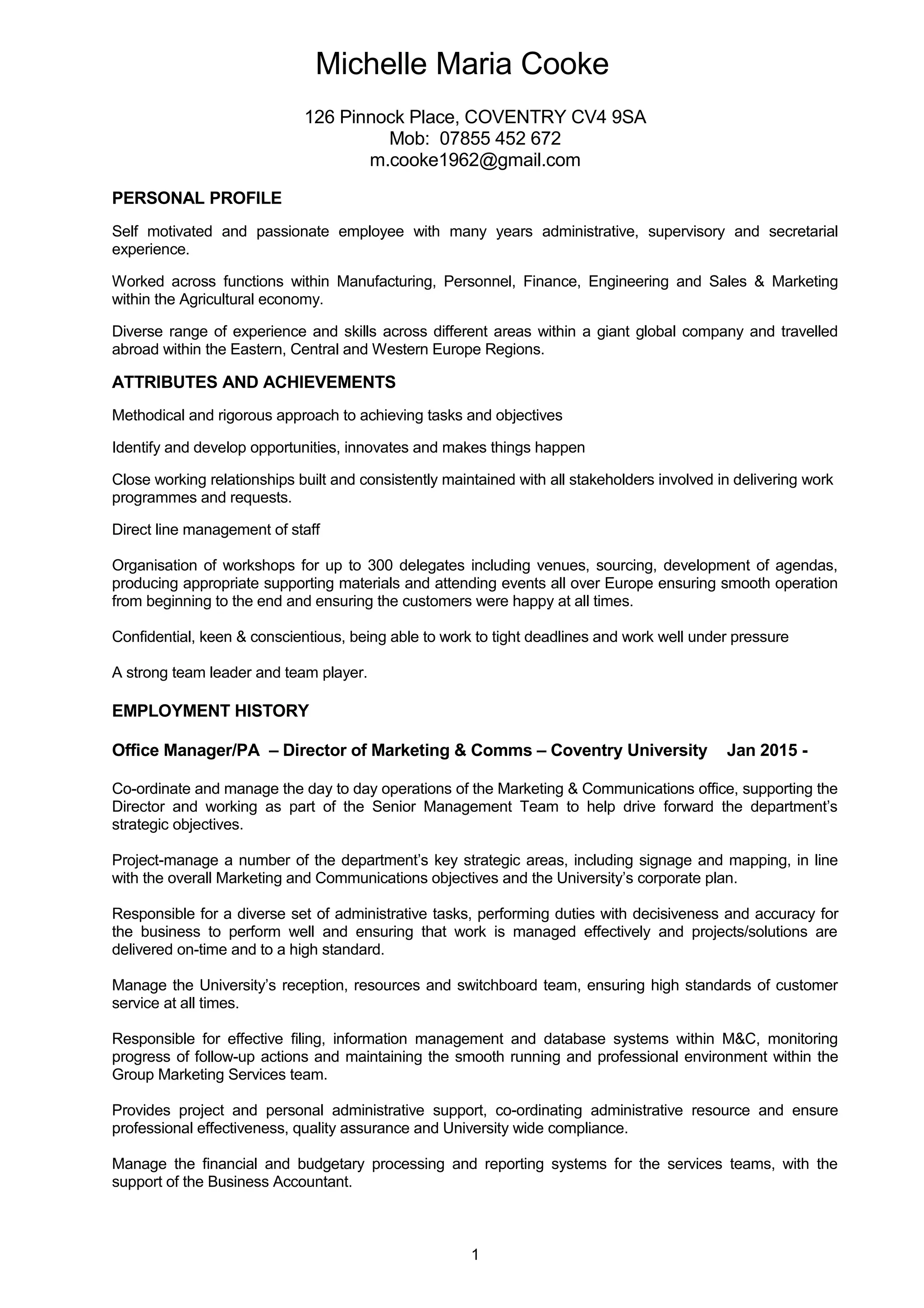 Michelle Cooke_CV 6-5-2016 | PDF