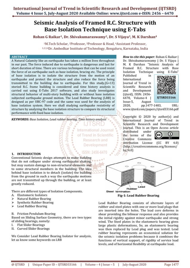 Seismic Analysis of Framed R.C. Structure with Base Isolation Technique using E Tabs | PDF