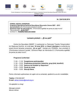 Invitatie - Deschidere proiect Si eu pot! | DOC
