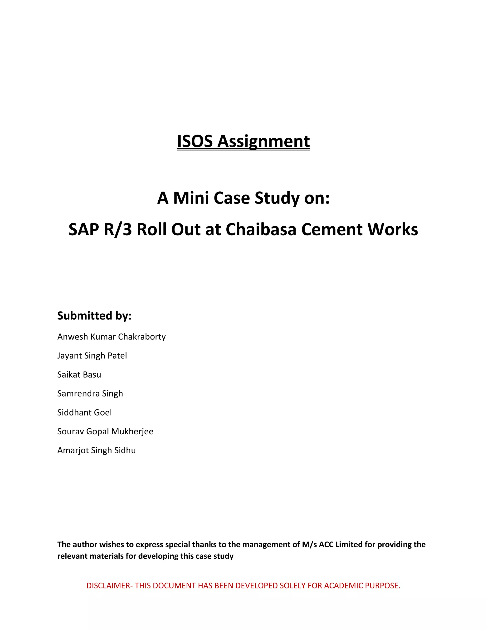 ISOS mini case study_ACC Chaibasa SAP Phase IIa roll out | PDF