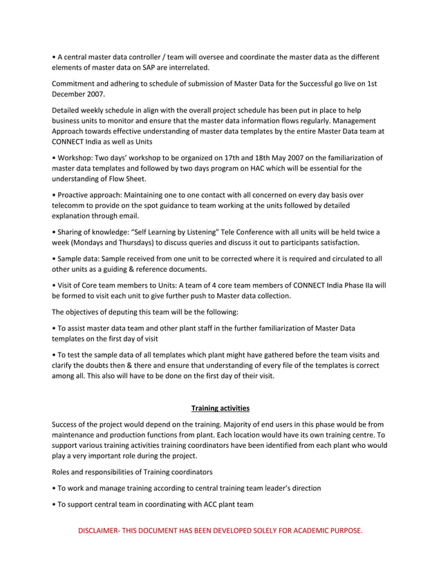 ISOS mini case study_ACC Chaibasa SAP Phase IIa roll out | PDF