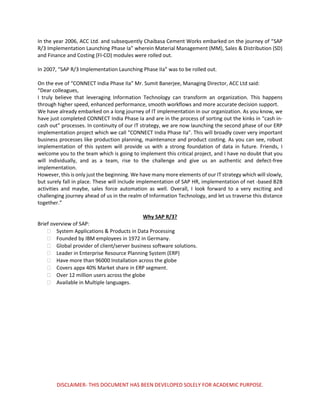 ISOS mini case study_ACC Chaibasa SAP Phase IIa roll out | PDF