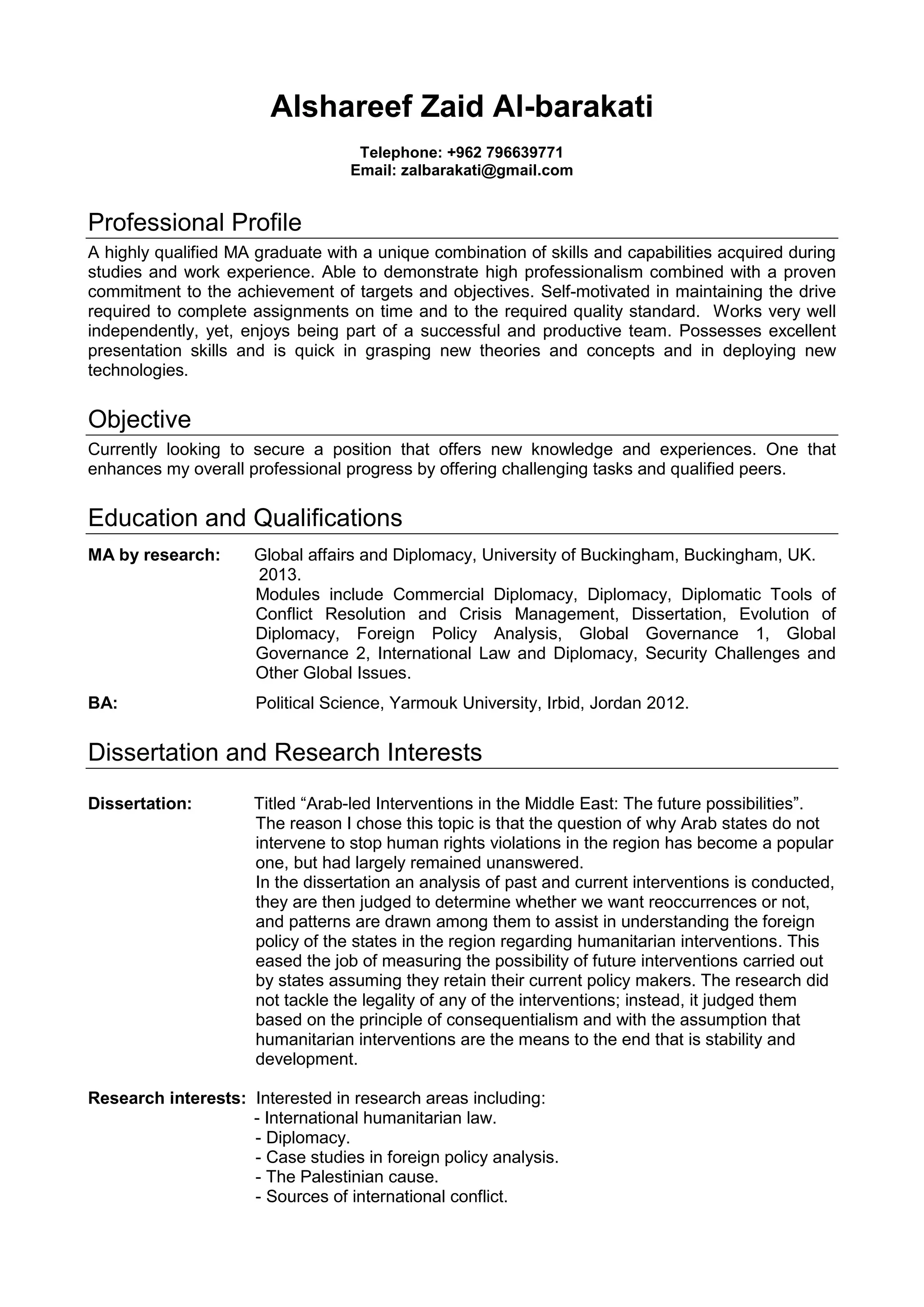 zaid al barakati CV | PDF