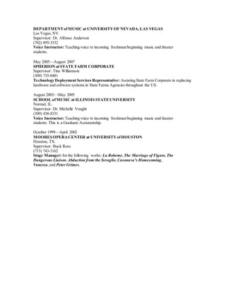 Wendy Moss%27s Employment Resume 2016 | DOCX | Music | Entertainment