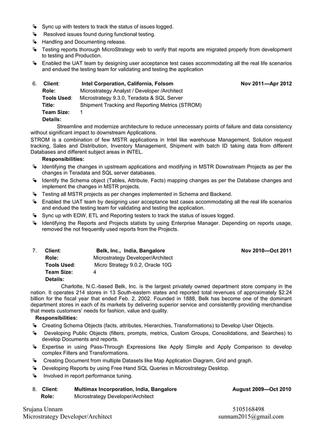 Srujana Unnam Microstrategy Profile | PDF