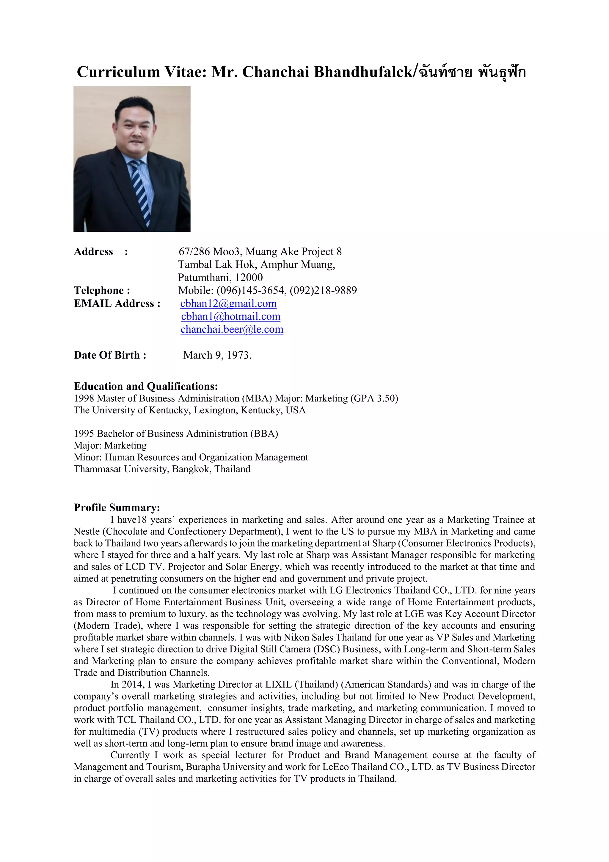 Chanchai Bhandhufalck CV_(19102016) | PDF