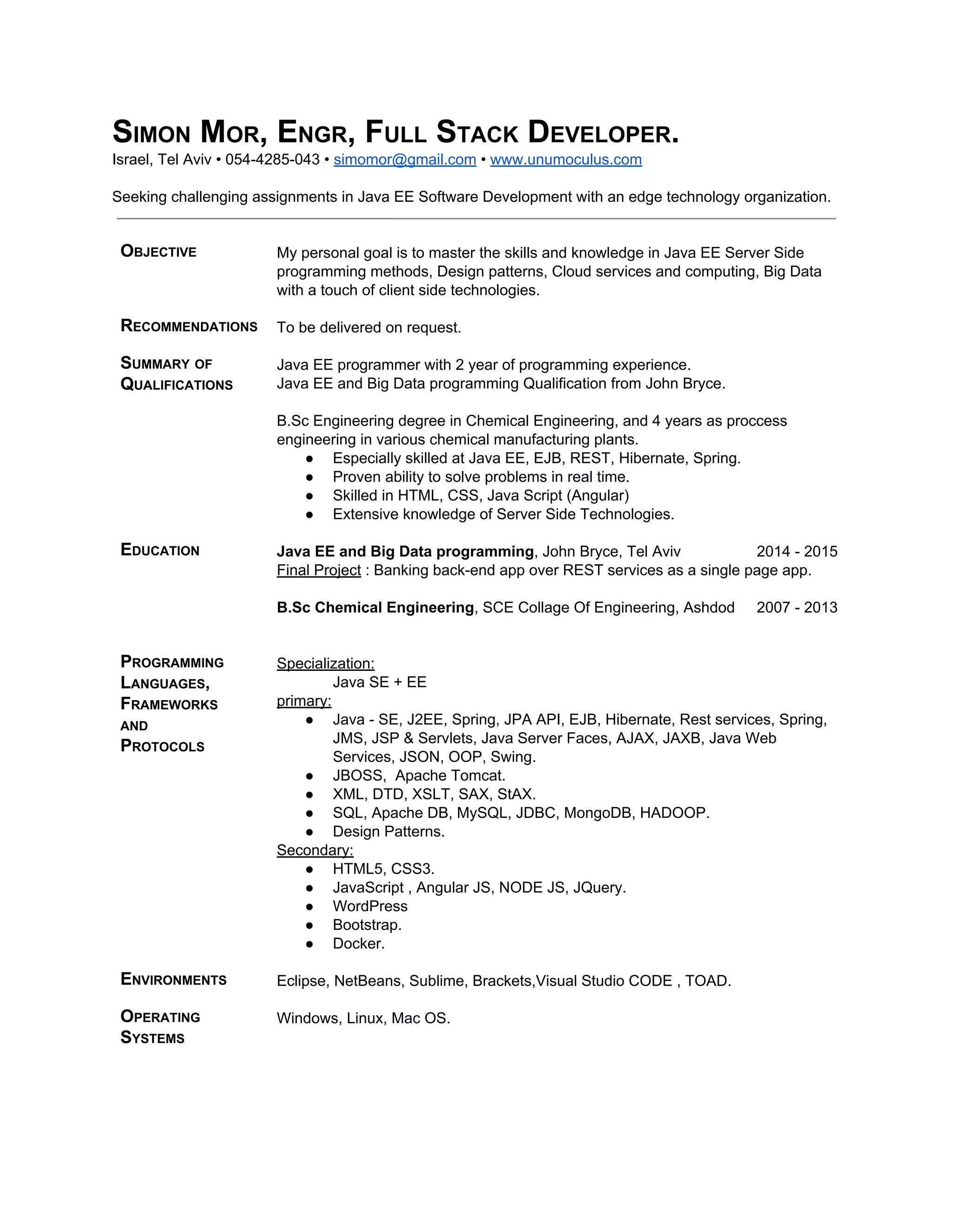 SimonMJavaEECVEngr | PDF