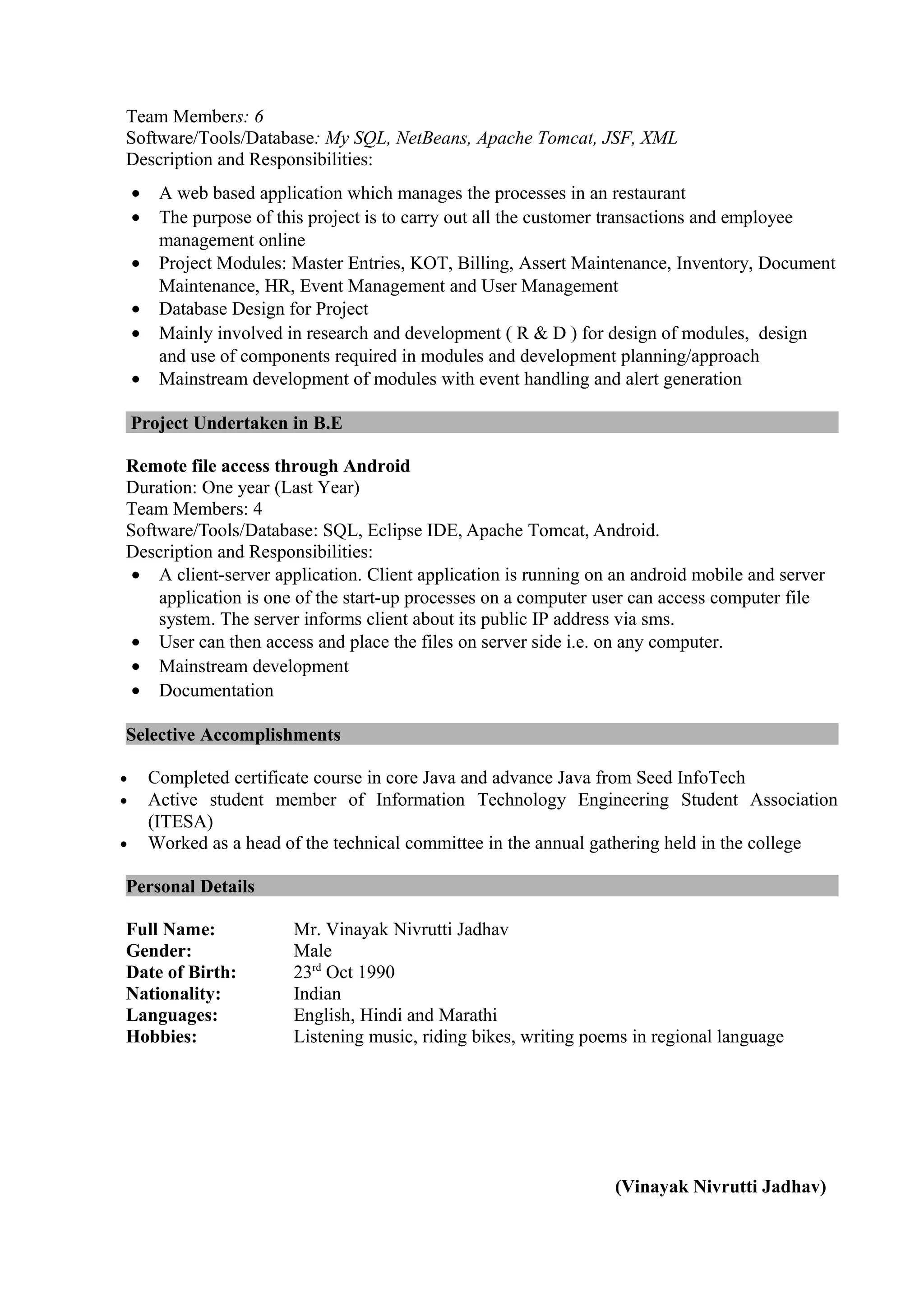 vinayak_Resume | PDF