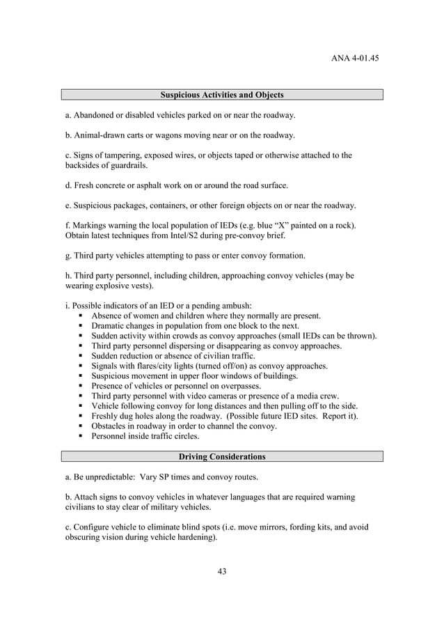 ANA 4-01.45 Convoy OPNS TTP | PDF | Arms & Ammunition | Sensitive Topics
