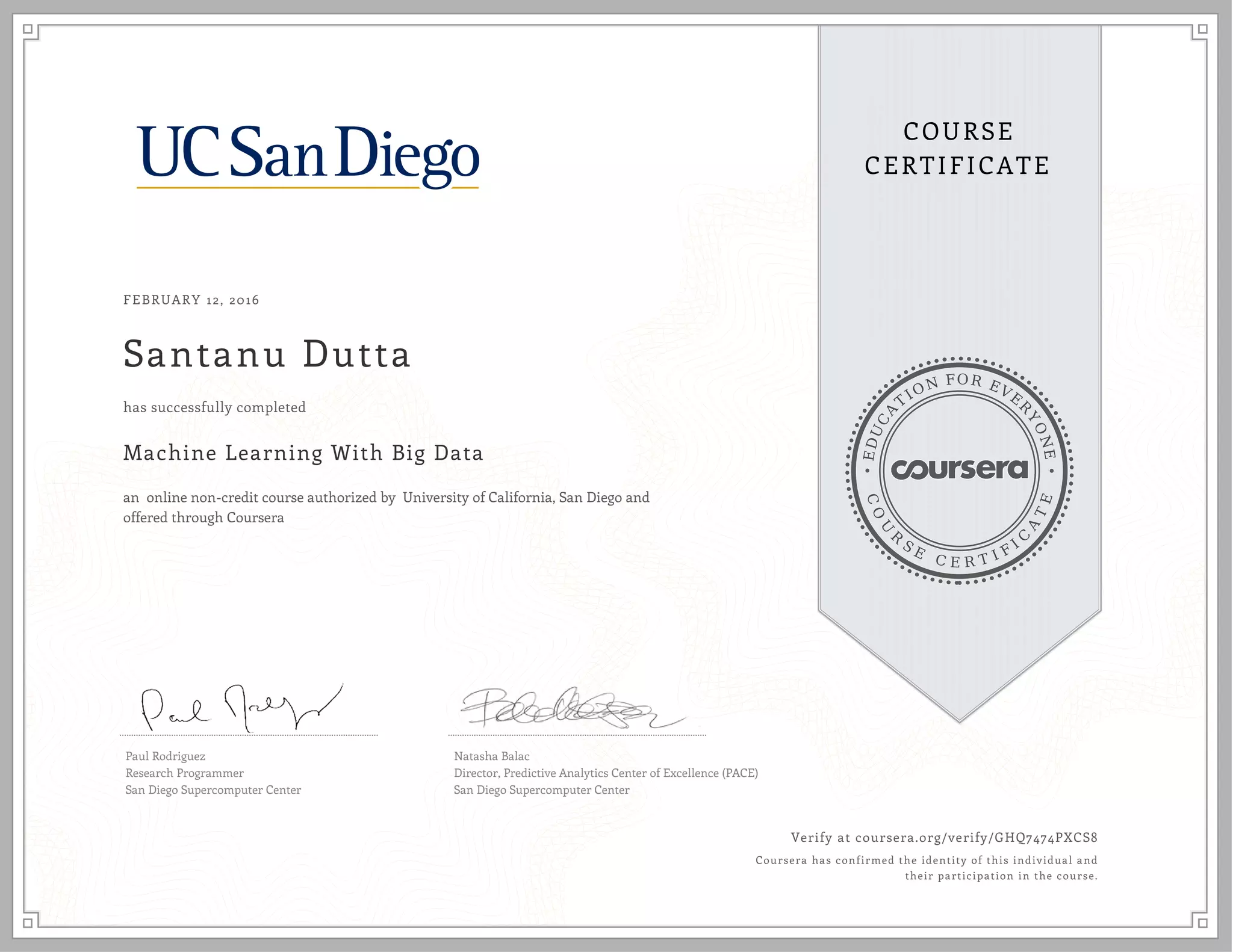 Certificate Machine Learning With Big Data | PDF