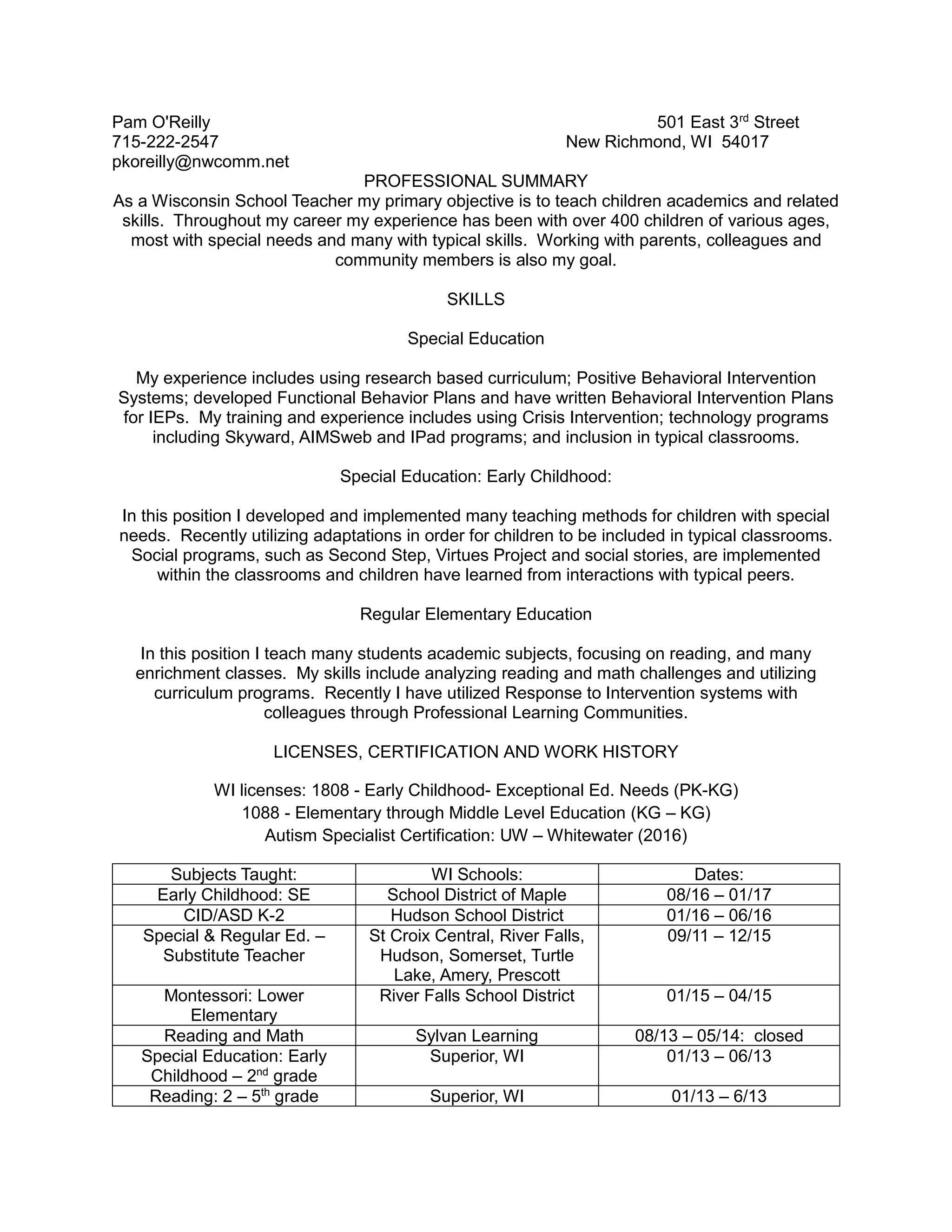 Special Education Resume 2-3-17 | PDF