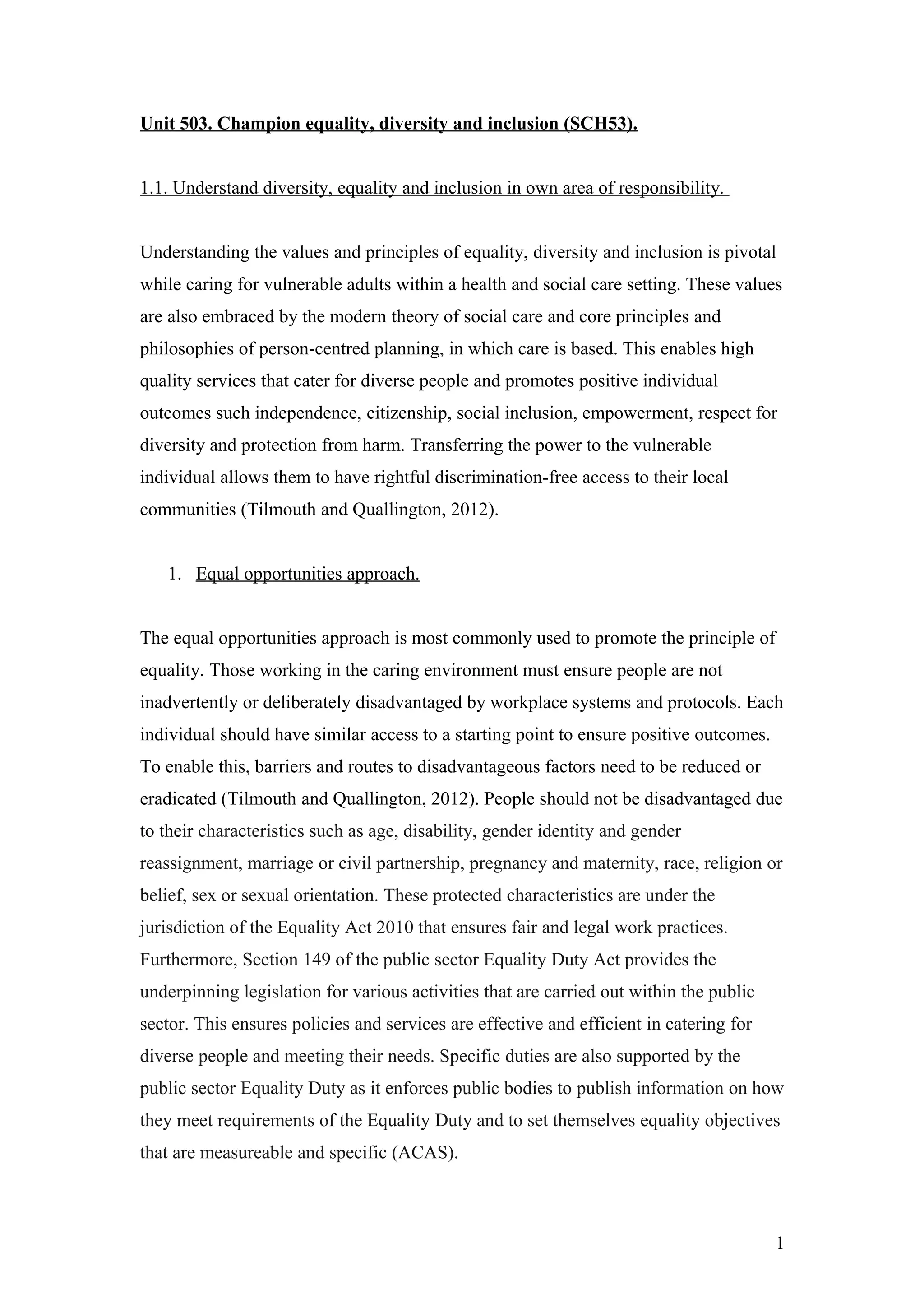 Unit 503 Equality and Diversity | DOC