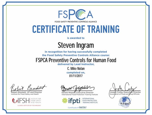 FSPCA Certificate | PPT