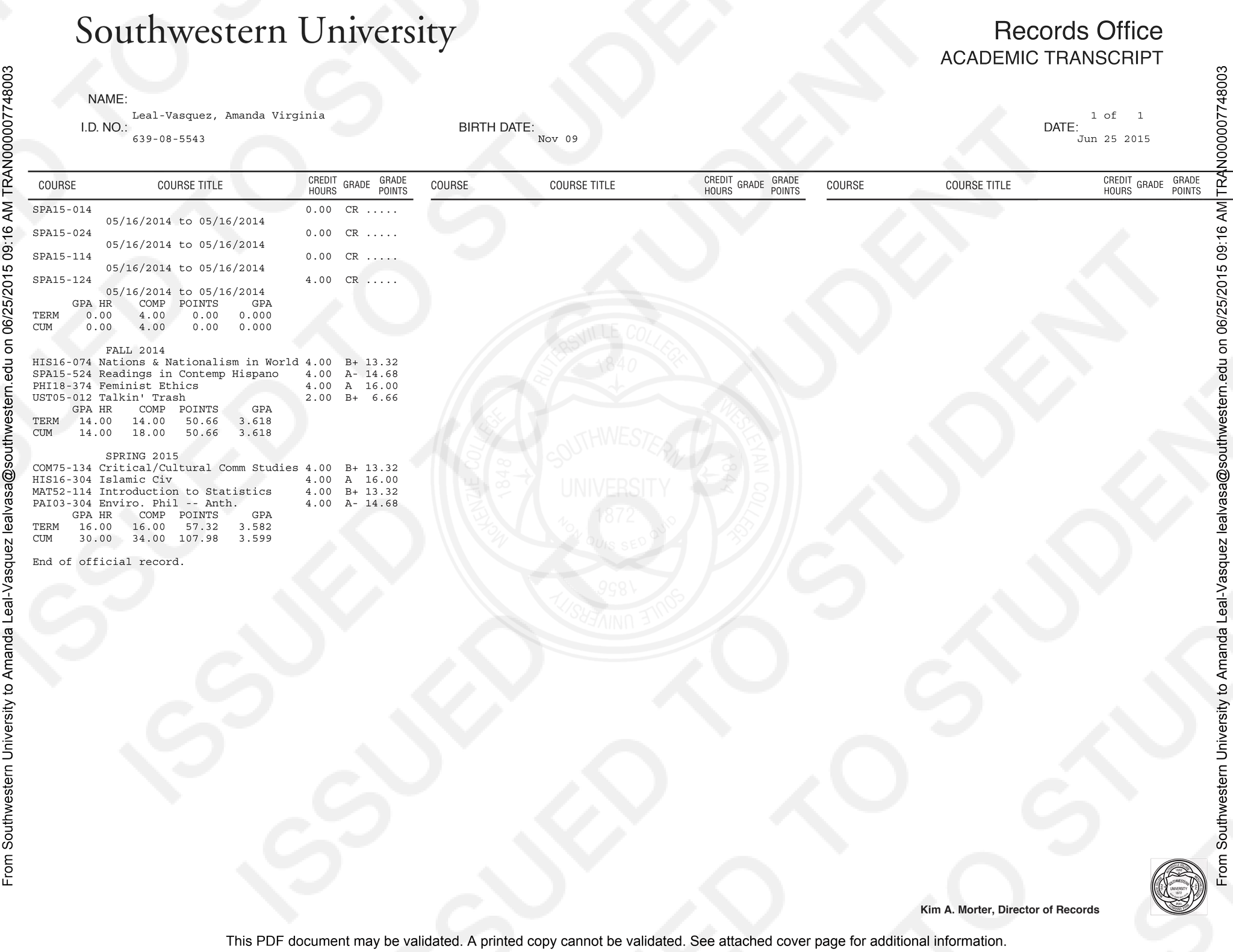 official SU trancript FY | PDF