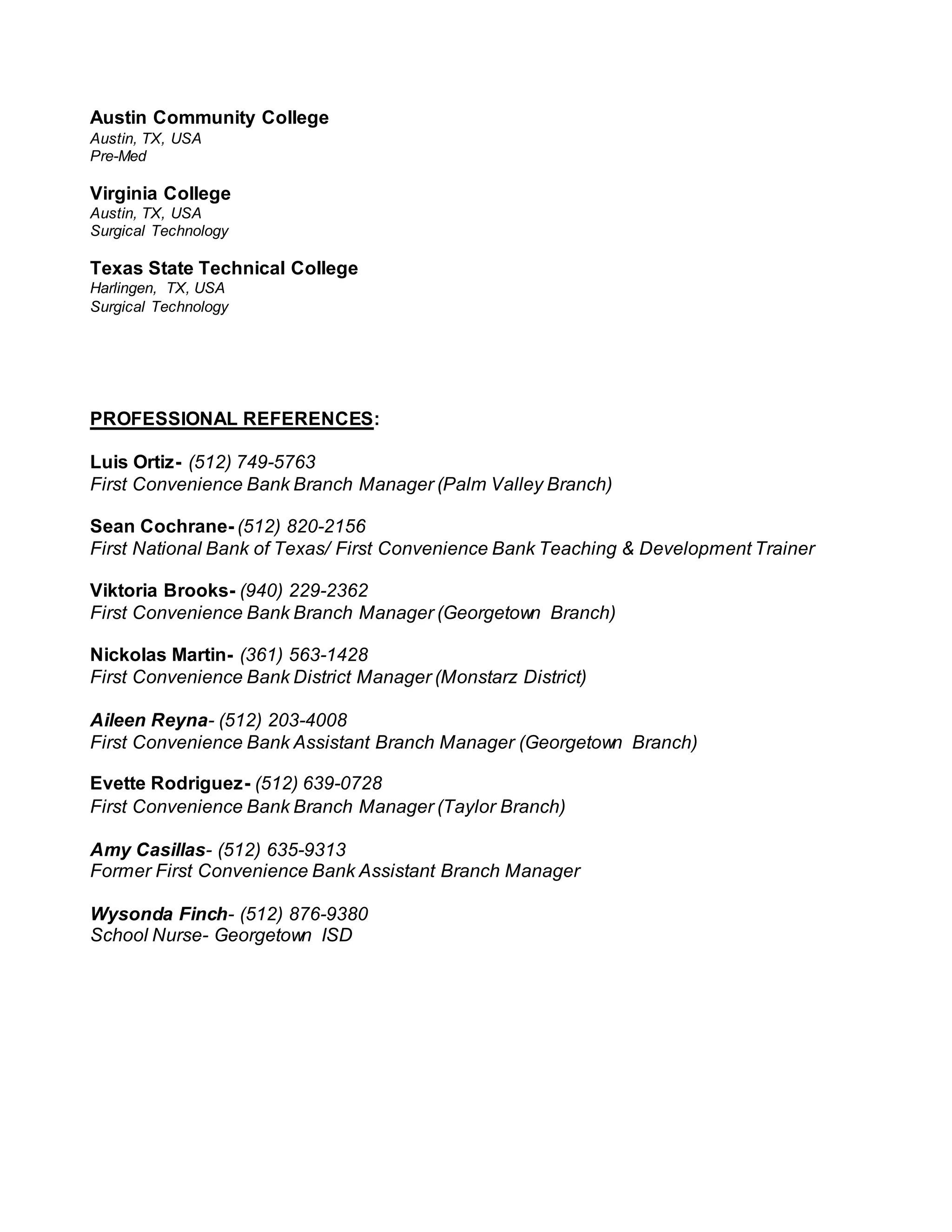 Bethany Ann Trevino Banking Resume - ONE PAGE RESUME | DOCX | Business ...