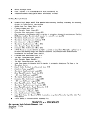Bethany Ann Trevino Banking Resume - ONE PAGE RESUME | DOCX | Business ...