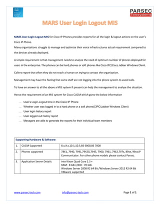 MARS User LoginLogout MIS | PDF