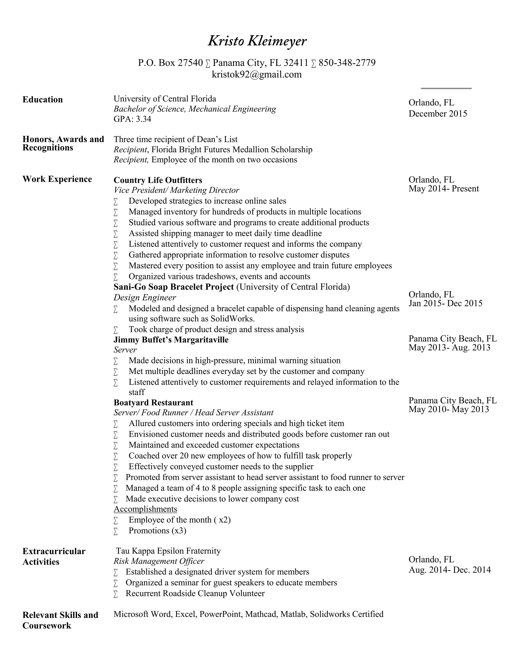 Marcus Kleimeyer Resume | PDF