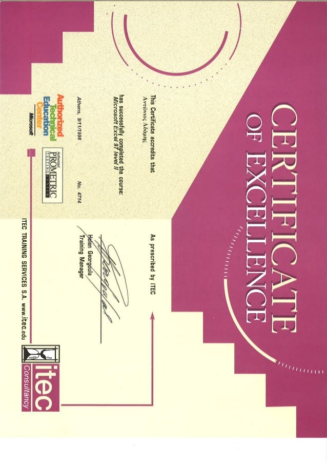 09 11 1998 Itec Microsoft Excel 97 Level Ii Certificate Eng
